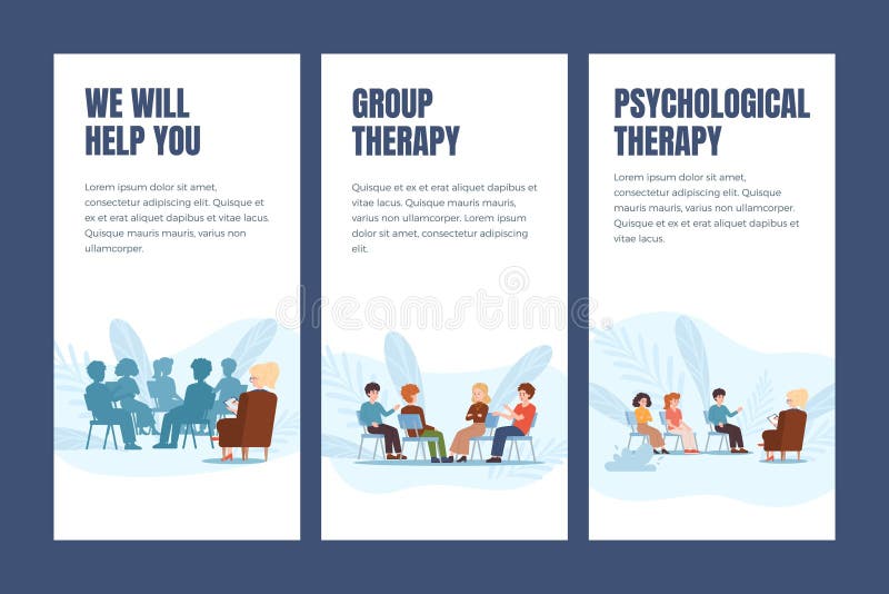 Set of Flyers about Group Therapy Flat Style, Vector Illustration Stock ...