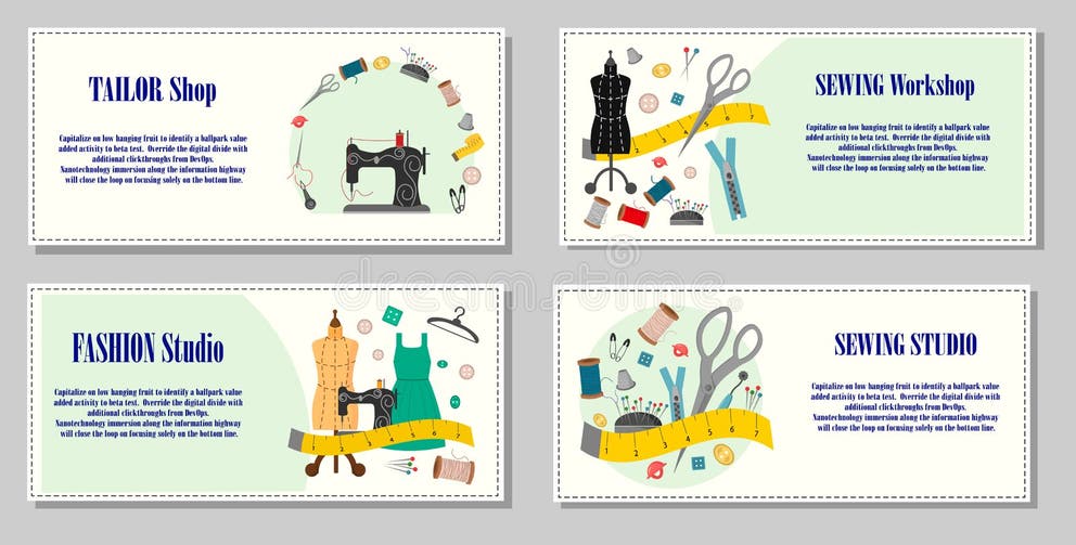 A Set of Flyers for a Sewing Workshop. Scenes with Tailor Tools - a ...