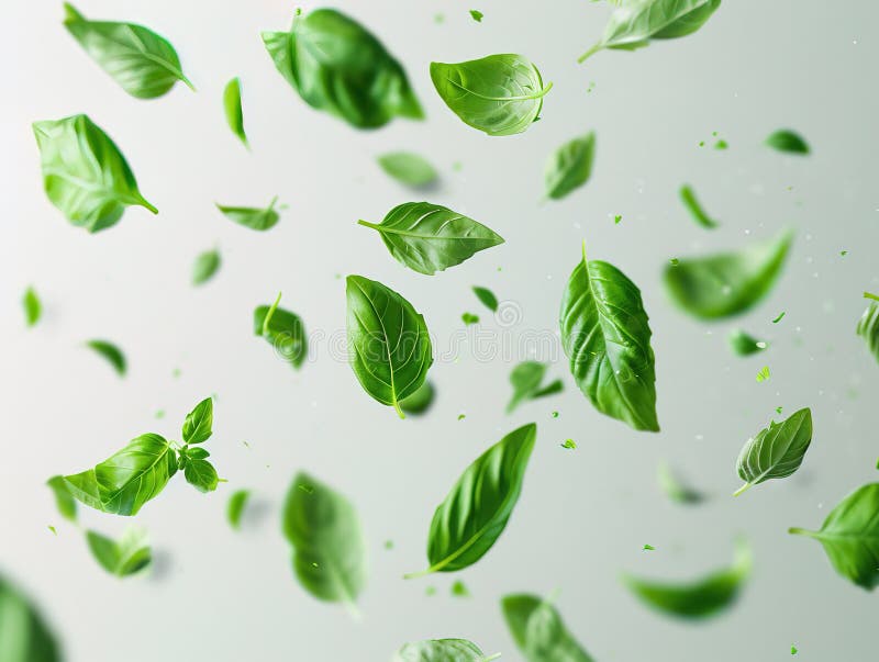 Set of Flying Basil Leaves on White Background with Clipping Path ...