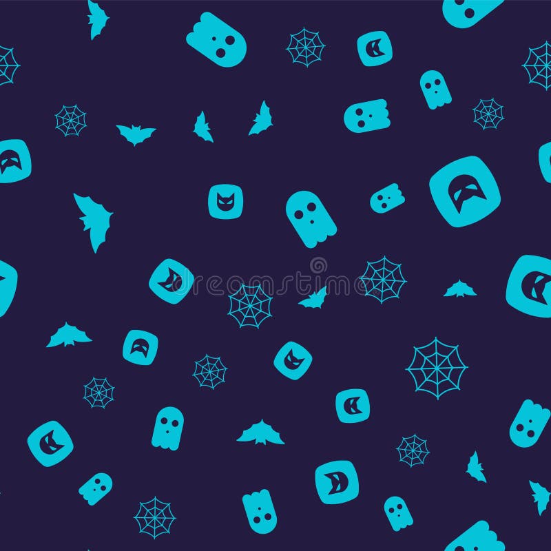 Set Flying Bat, Black Cat, Ghost and Spider Web on Seamless Pattern ...