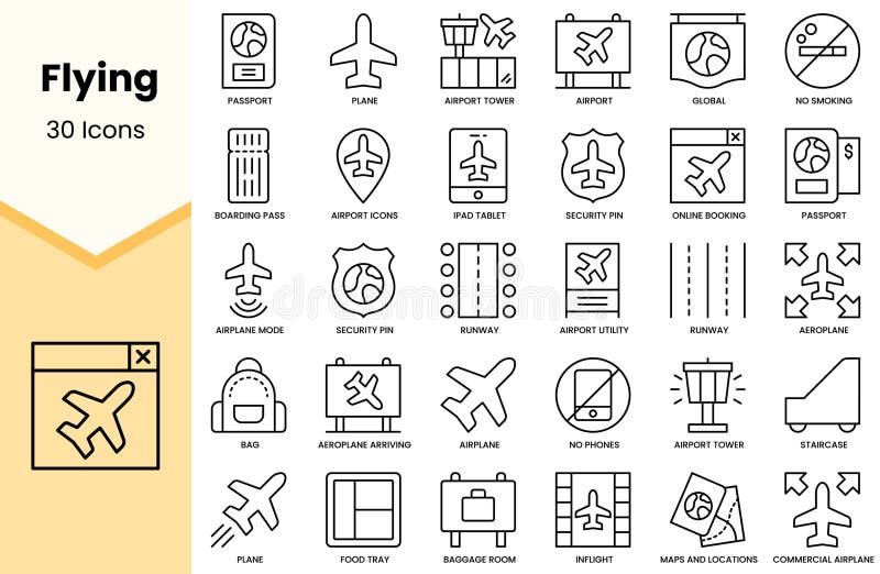 Set of Flying Icons. Simple Line Art Style Icons Pack Stock Vector ...