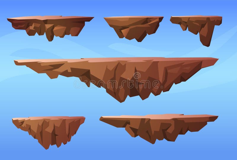 Set of Flying Rock Level Platforms Flat Style, Vector Illustration ...