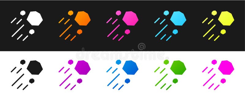 Set Flying Stone Icon Isolated on Black and White Background. Vector ...