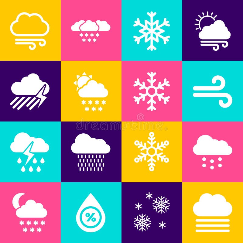 Set Fog and Cloud, Cloud with Snow, Wind, Snowflake, Sun and Rain ...