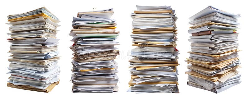 Set of Folded Documents Stacked Sheets of Paper on a White Background ...
