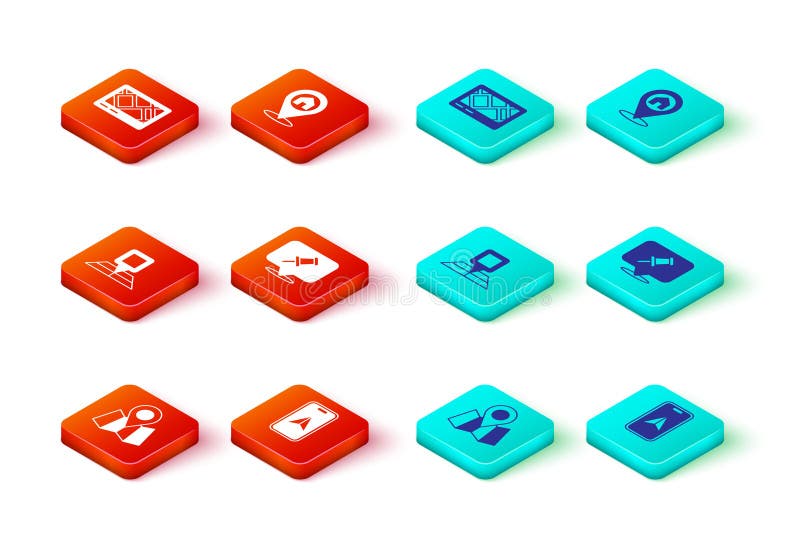 Set Folded Map with Location Marker, City Navigation, Push Pin ...