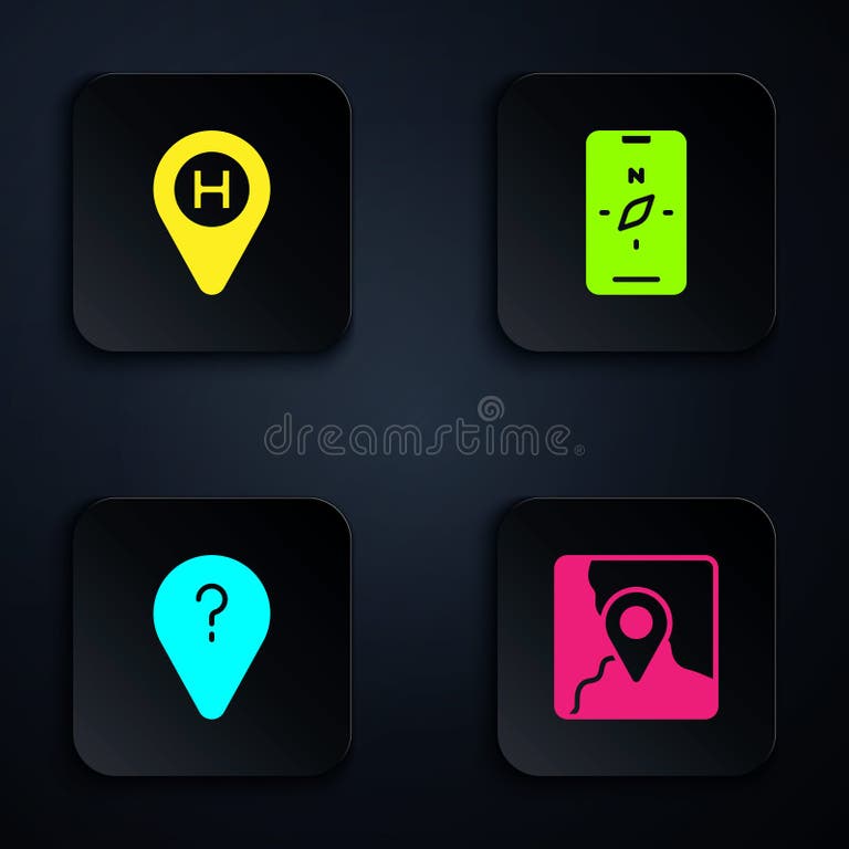 Set Folded Map with Location Marker, Helicopter Landing Pad, Unknown ...