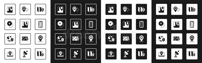 Set Folded Map with Location Marker, Map Human, City Navigation ...