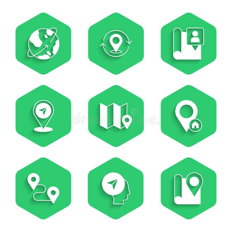 Set Folded Map with Location Marker, Map Human, Location House, Route ...