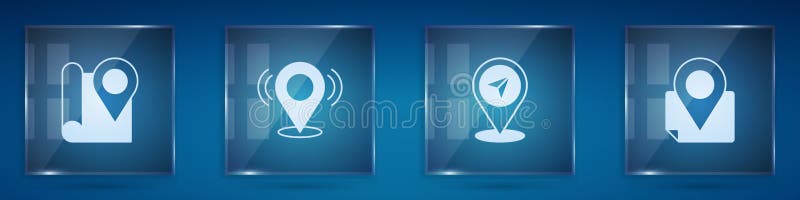 Set Folded Map with Location Marker, Map Pin, and . Square Glass Panels ...