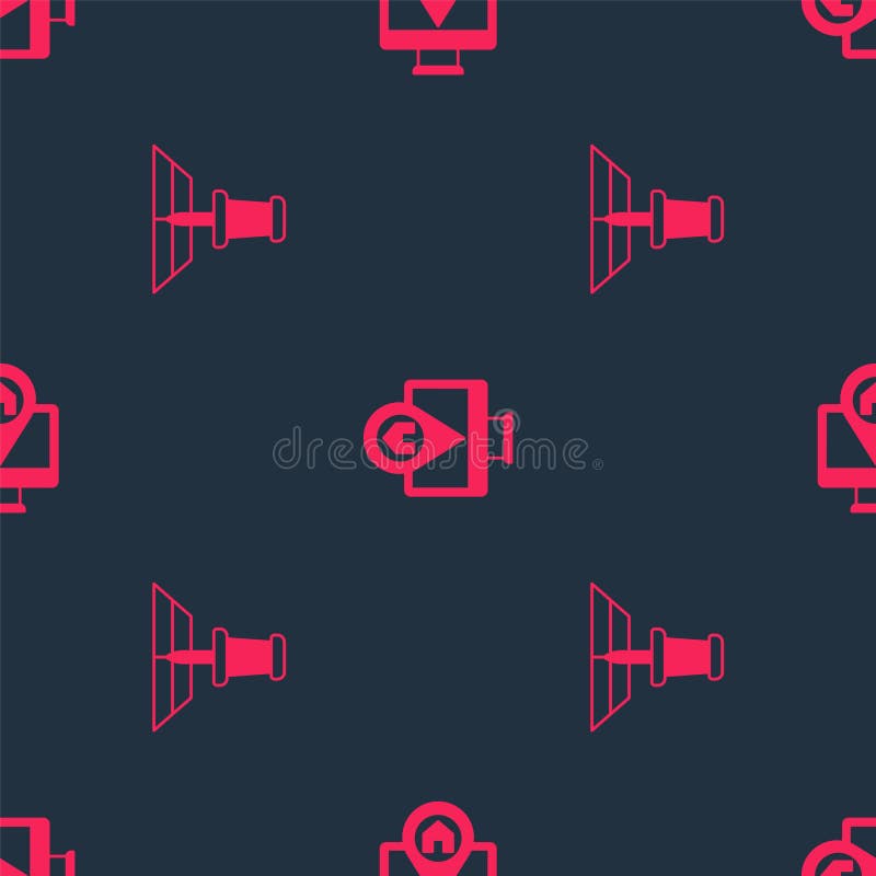 Set Folded Map with Location Marker and Monitor on Seamless Pattern ...