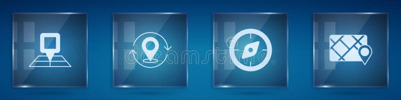 Set Folded Map with Location Marker, Map Pin, Compass and Gps Device ...