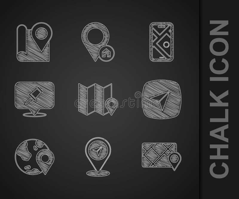 Set Folded Map with Location Marker, Map Pin, Gps Device, City ...