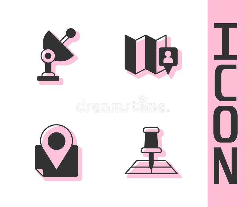 Set Folded Map with Location Marker, Radar, and Icon. Vector Stock ...