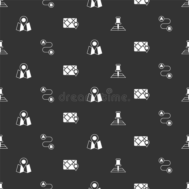 Set Folded Map with Location Marker, Route, and Gps Device on Seamless ...