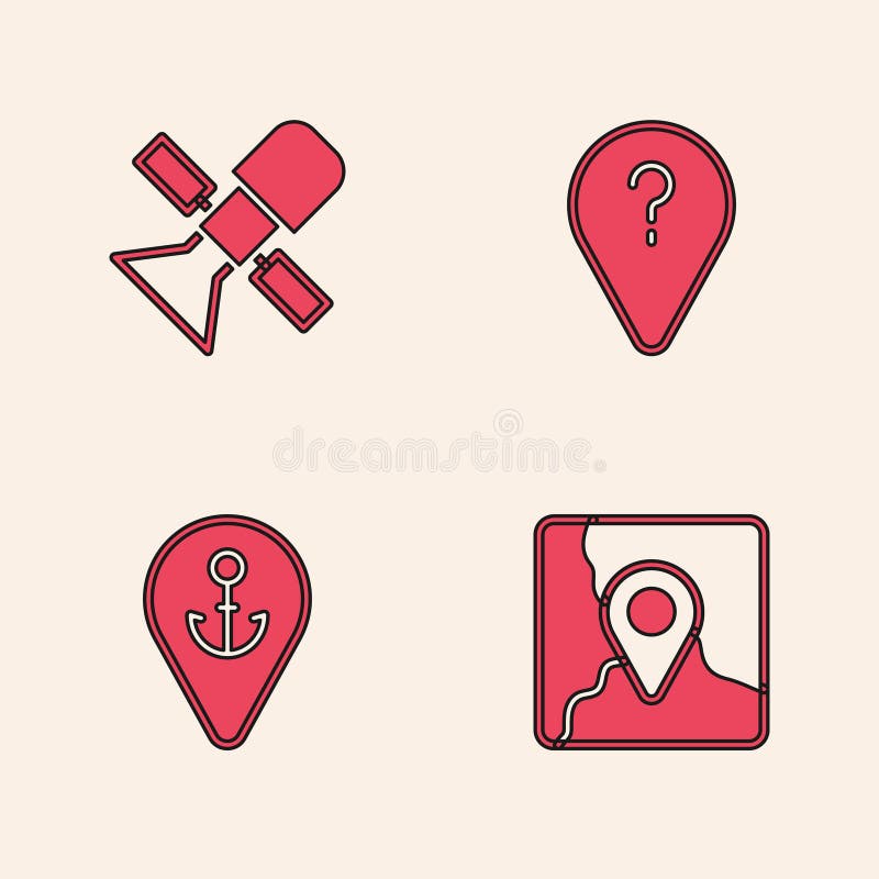 Set Folded Map with Location Marker, Satellite, Unknown Route Point and ...