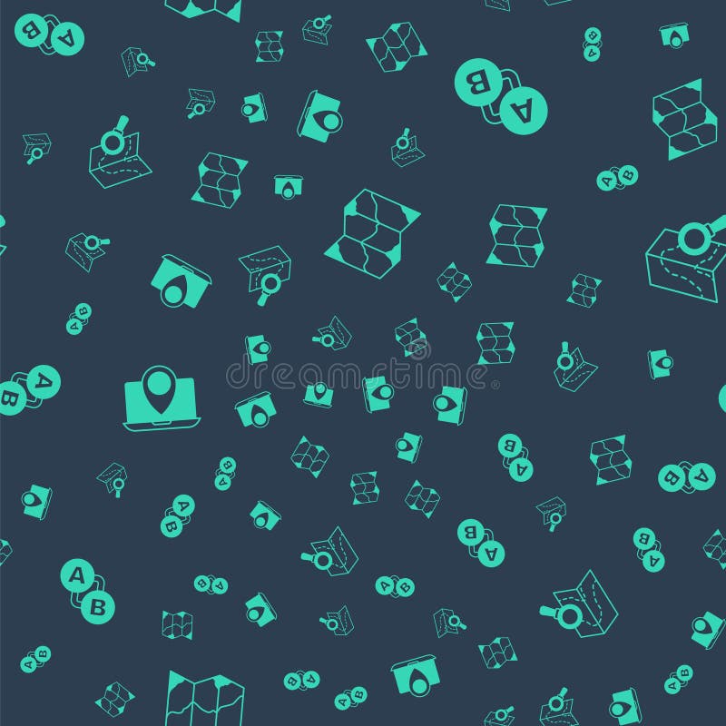 Set Folded Map, Route Location, Laptop with Marker and Search on ...