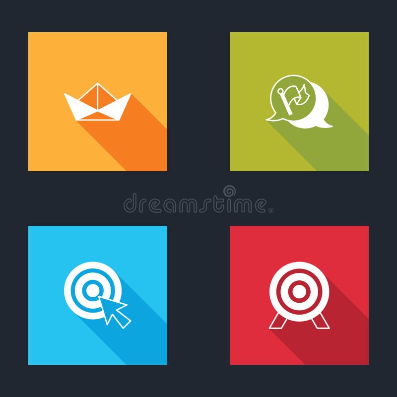 Set Folded Paper Boat, Flag, Target with Arrow and Icon. Vector Stock ...