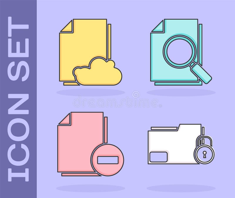 Set Folder and Lock, Cloud Storage Text Document, Document with Minus ... Set Folder and Lock, Cloud Storage Text Document, Document with Minus ...