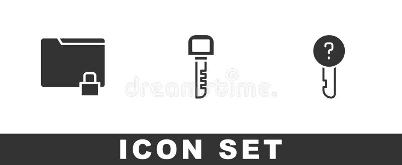Set Folder and Lock, Key and Undefined Key Icon. Vector Stock Vector ...
