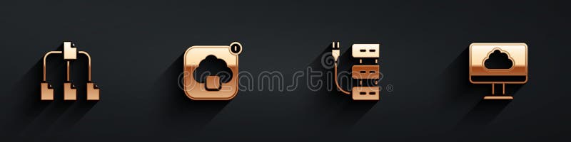 Set Folder Tree, Cloud Technology Data Transfer, Server and Icon with Long Shadow. Vector Stock ...