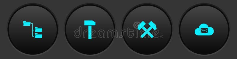 Set Folder Tree, Hammer, Two Crossed Hammers and Cloud Mail Server Icon ...