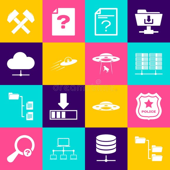 Set Folder Tree, Police Badge, Server, Data, Web Hosting, Unknown Document, UFO Flying Spaceship ...