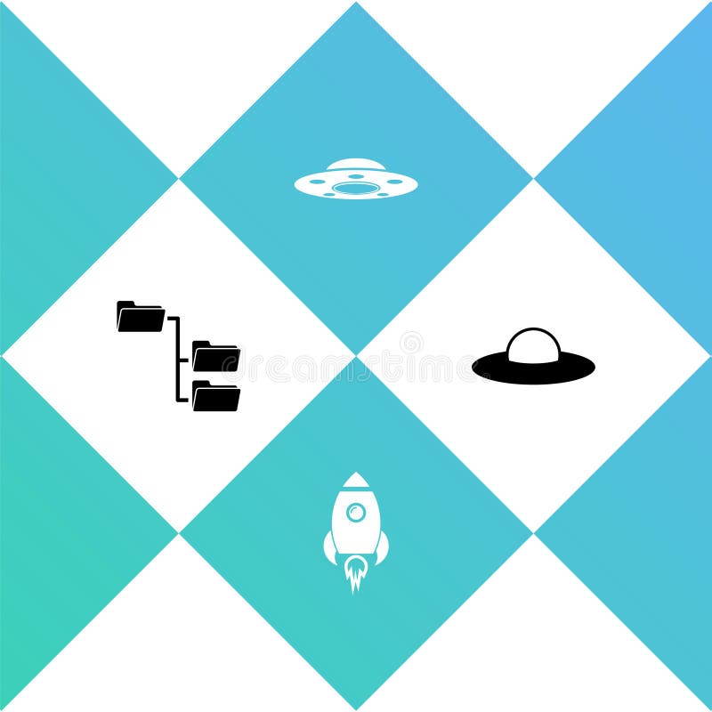 Set Folder Tree, Rocket Ship with Fire, UFO Flying Spaceship and Icon ...
