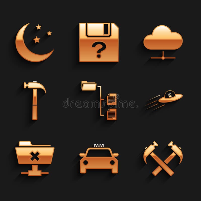 Set Folder Tree, Taxi Car, Two Crossed Hammers, UFO Flying Spaceship ... Set Folder Tree, Taxi Car, Two Crossed Hammers, UFO Flying Spaceship ...