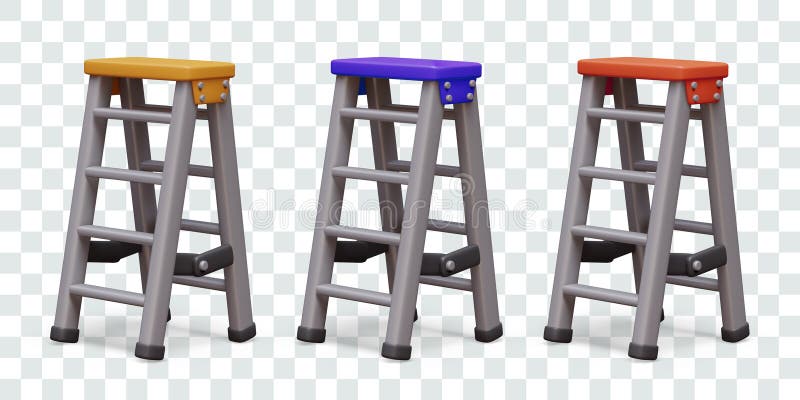 Set of Folding Ladders of Different Colors. Metal Device for Lifting Up ...