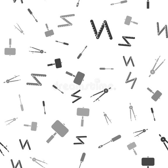 Set Folding Ruler, Screwdriver, Drawing Compass and Sledgehammer on ...