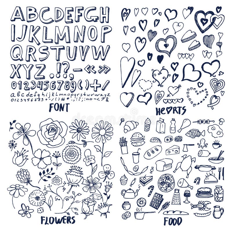 Font Of Hearts Isolated On White Background Stock Vector