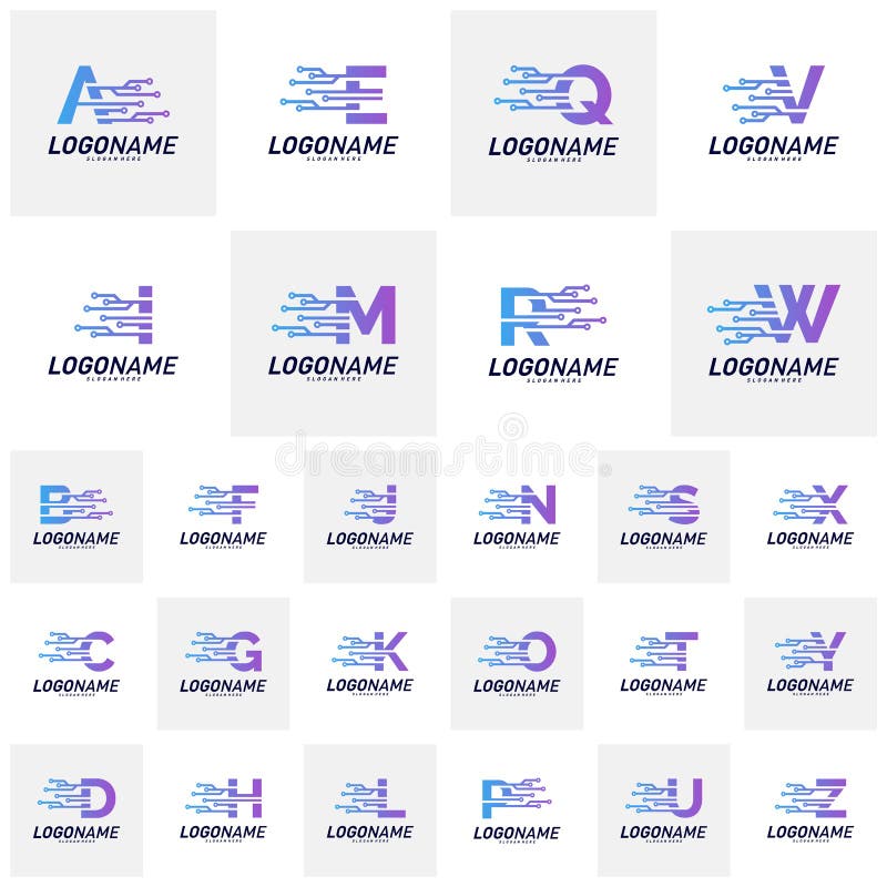 Set of Font with Technology Logo Design Concepts. Technology Letter ...