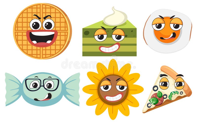 Set of Food Cartoon Character Simple Style Stock Vector - Illustration ...