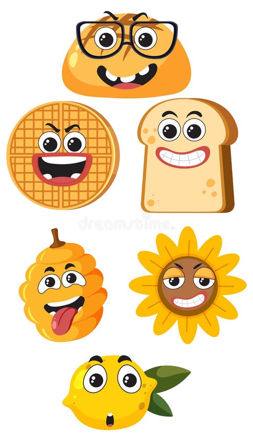 Set of Food Cartoon Character Simple Style Stock Vector - Illustration ...