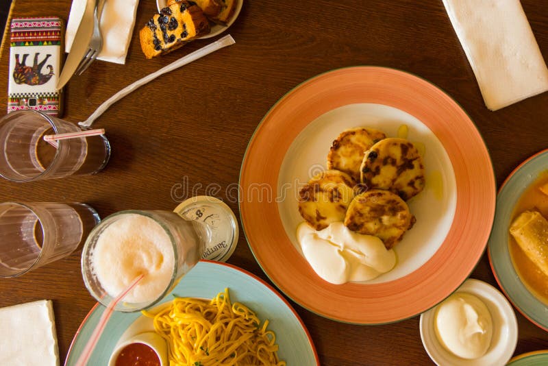 Set of Food Dishes on a Table in a Cafe Stock Image - Image of event ...