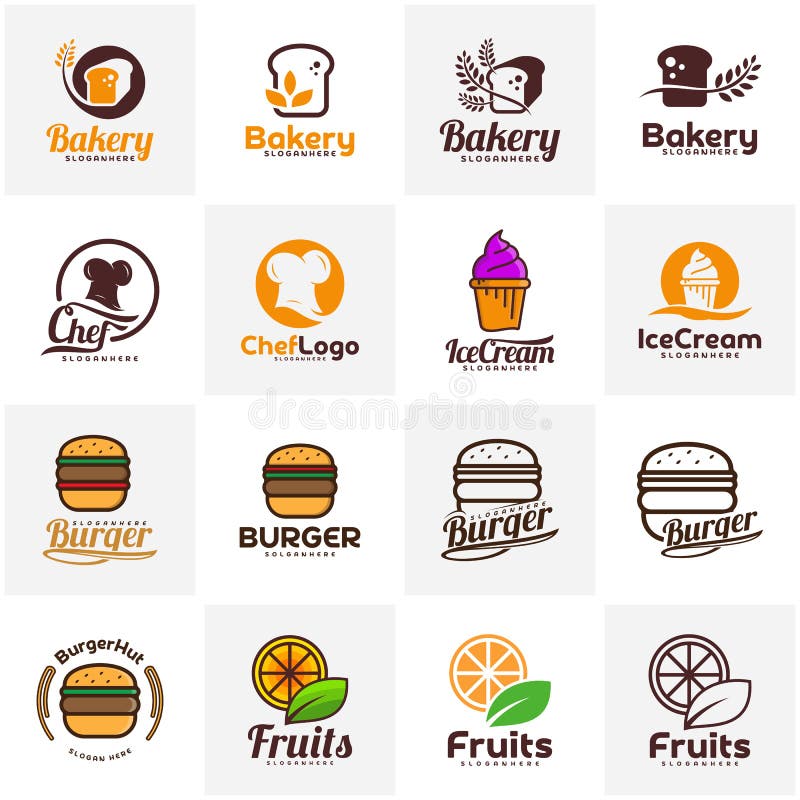 Set of Food Emblem Design. Food Logo Vector Template Stock Vector ...