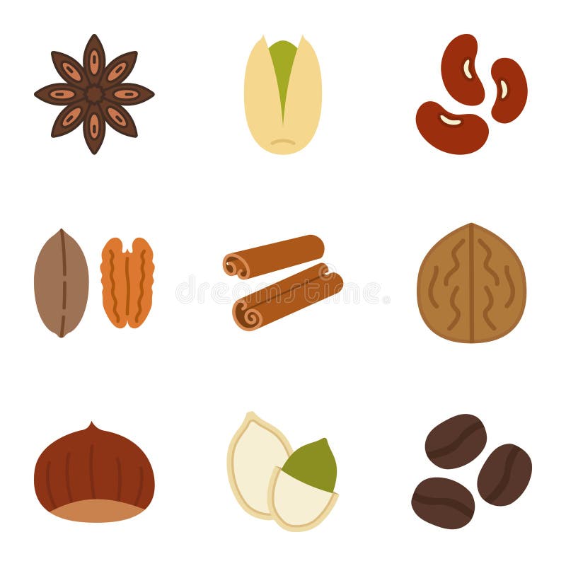 Set of Food Icons Including Nuts, Seeds, and Spices for Culinary Use ...