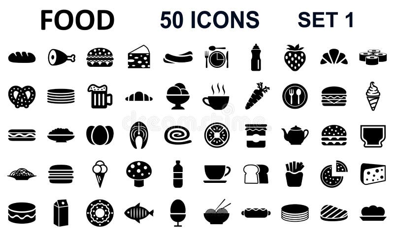 Set 1 of 50 Food Icons for Menu, Infographics, Design Elements â ...