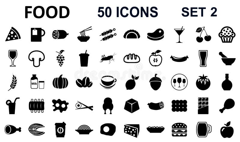 Set 2 of 50 Food Icons for Menu, Infographics, Design Elements â ...