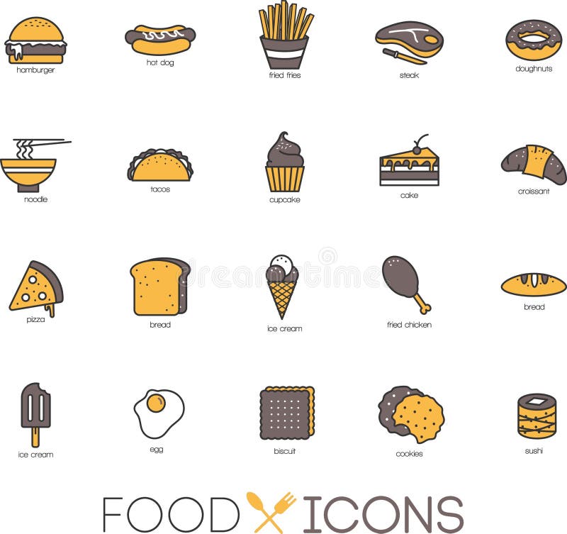 Food Icons Set Basics Stock Illustrations – 70 Food Icons Set Basics ...