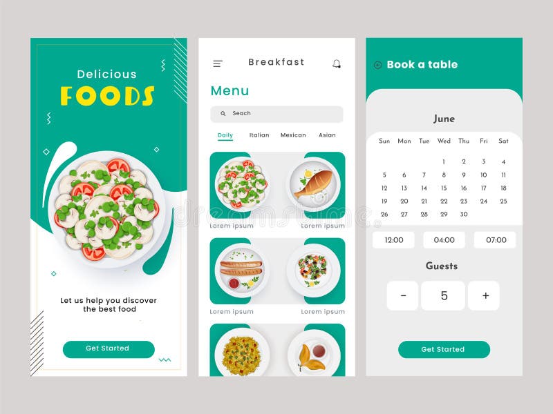 Set of Food Mobile App UI, UX, GUI Screens Including Get Started ...