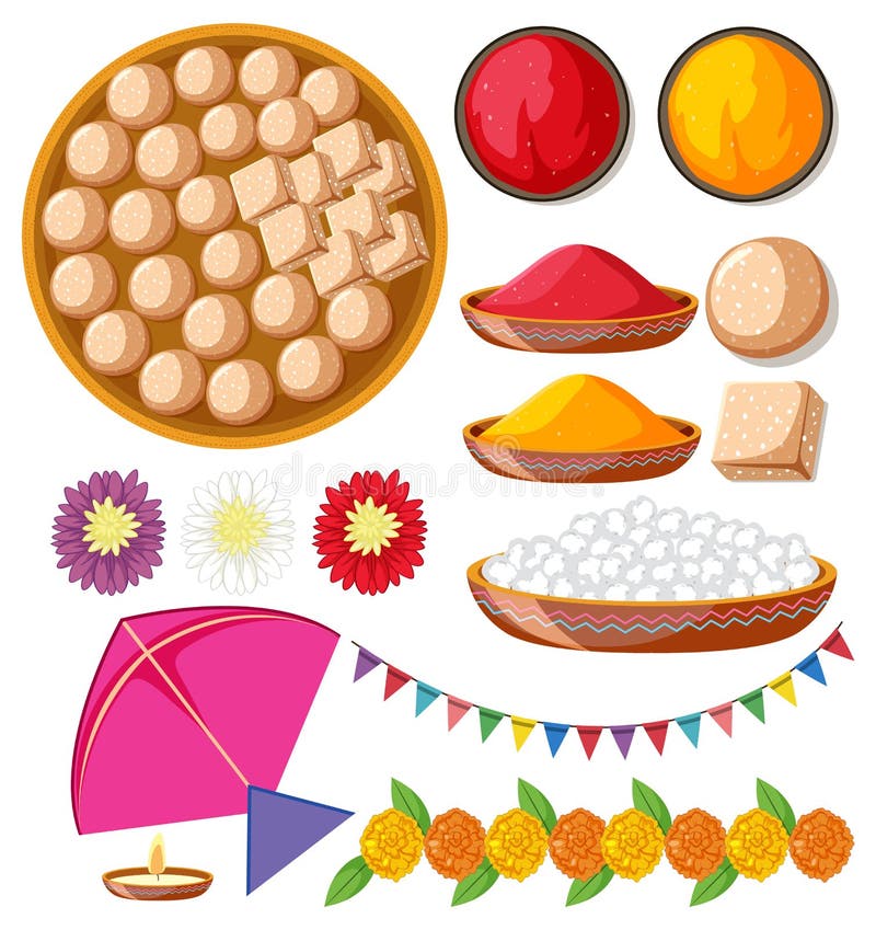 Set of Food Offerings and Flowers Stock Vector - Illustration of eps10 ...
