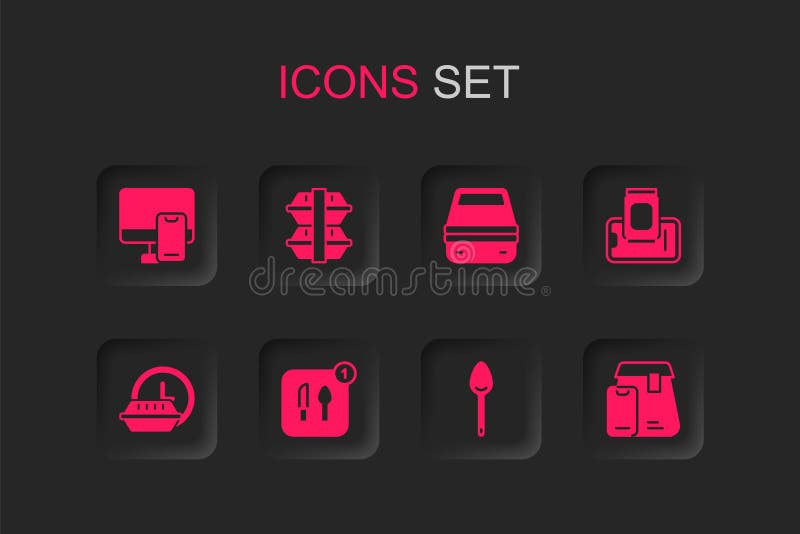 Set Food Ordering, Lunch Box, Online Food, Spoon, Mobile, and Round the ...