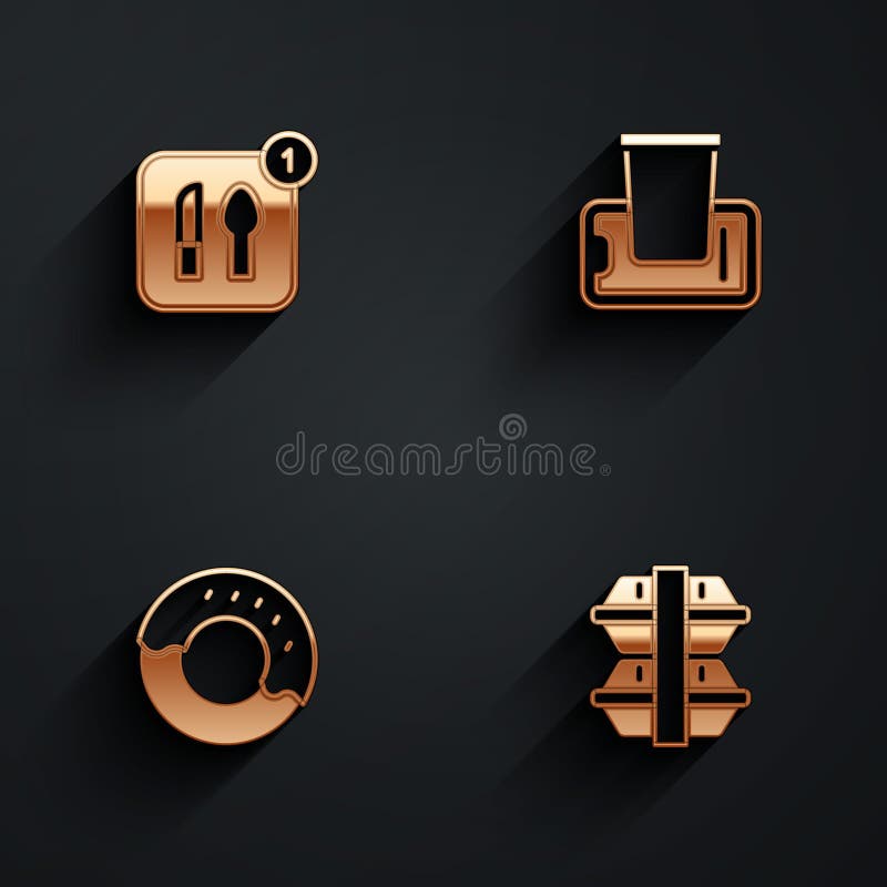 Set Food Ordering, on Mobile, Donut and Lunch Box Icon with Long Shadow ...