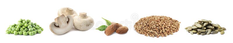 Set with Food Rich in Protein on Background. Banner Design Stock Photo ...