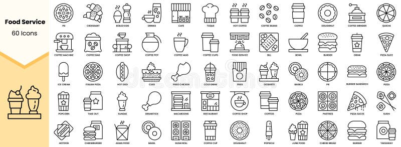Set of Food Service Icons. Simple Line Art Style Icons Pack Stock ... Set of Food Service Icons. Simple Line Art Style Icons Pack Stock ...