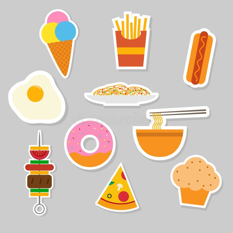Set of food sticker icon stock vector. Illustration of hotdog - 89155613