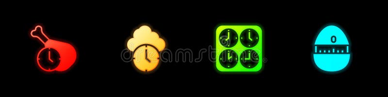 Set Food Time, Clock, Time Zone Clocks and Kitchen Timer Icon. Vector ...