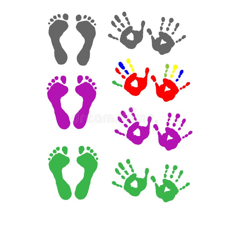 Set Foot Prints and Palm Prints Stock Vector - Illustration of feet ...